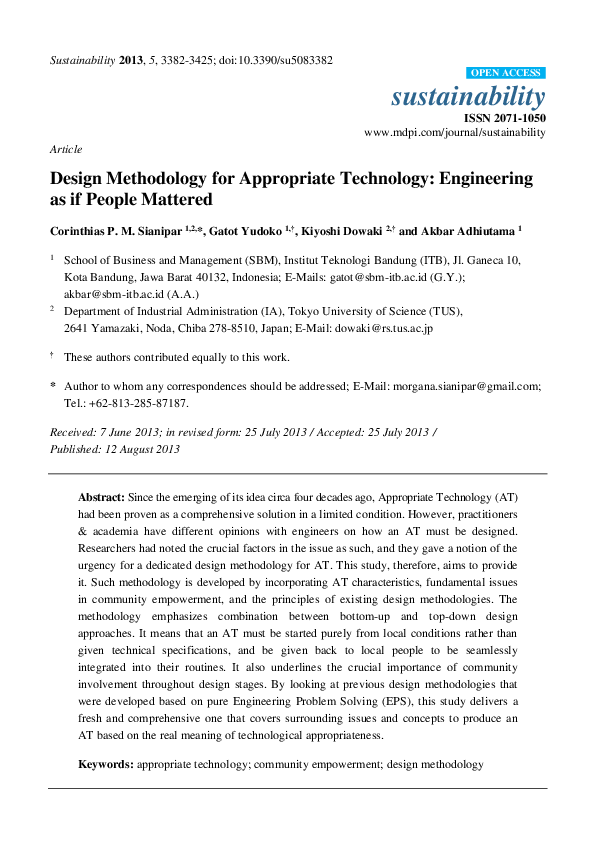 (PDF) Design Methodology for Appropriate Technology: Engineering as if ...