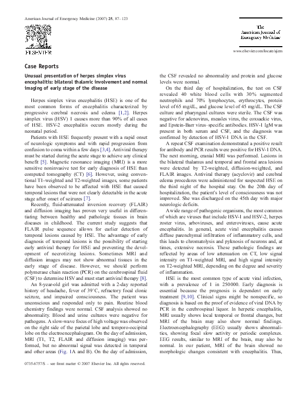 (PDF) Unusual presentation of herpes simplex virus encephalitis ...