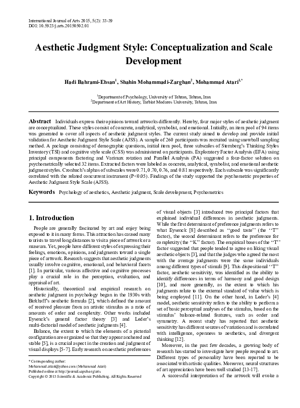 (PDF) Aesthetic Judgment Style: Conceptualization and Scale Development