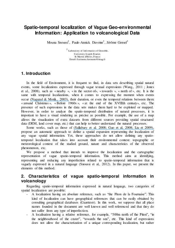 Pdf Spatio Temporal Localization Of Vague Geo Environmental Information Application To