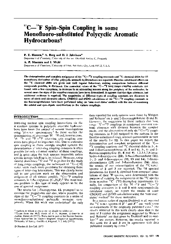 Pdf 13c 19f Spin Spin Coupling In Some Monofluoro Substituted Polycyclic Aromatic Hydrocarbons
