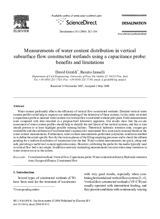 Measurements of water content distribution in vertical subsurface flow ...