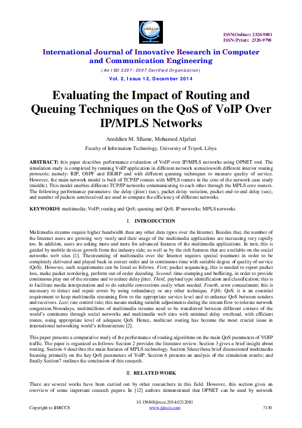 Pdf Evaluating The Impact Of Routing And Queuing Techniques On The Qos Of Voip Over Ipmpls