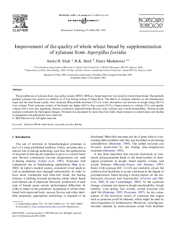 (PDF) Improvement of the quality of whole wheat bread by ...