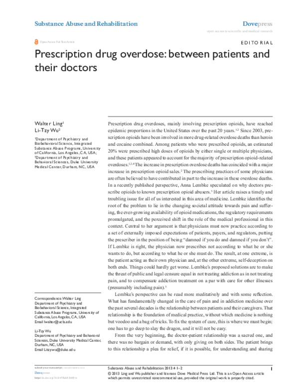 (PDF) Prescription drug overdose: between patients and their doctors