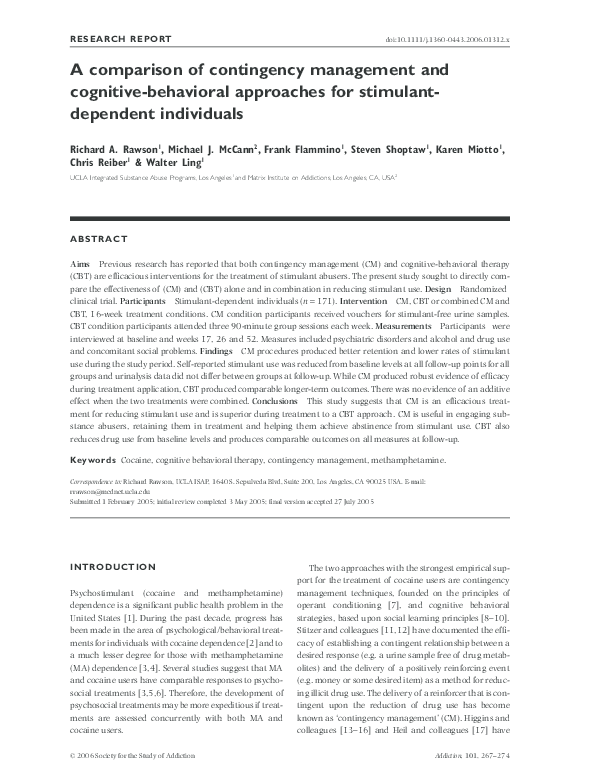 (PDF) A comparison of contingency management and cognitive-behavioral ...