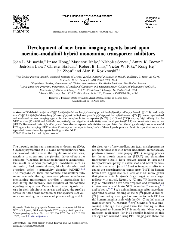 (PDF) Development of new brain imaging agents based upon nocaine ...