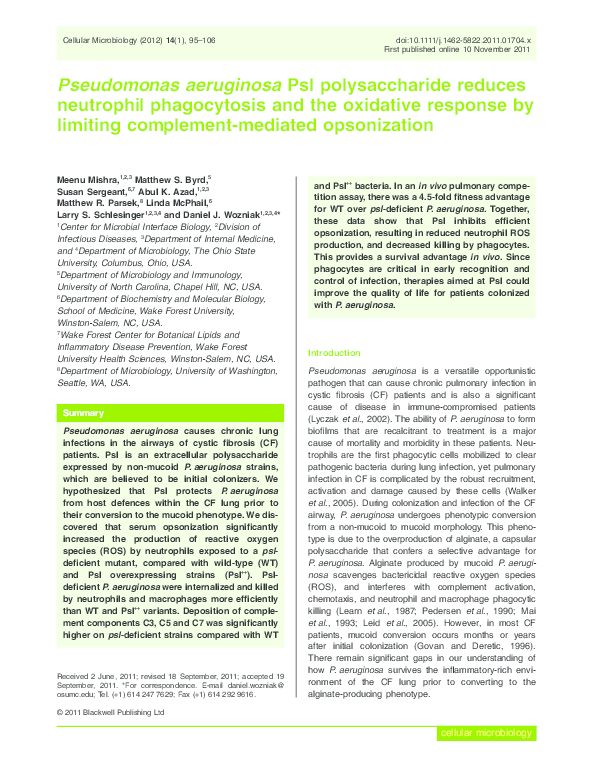 (PDF) Pseudomonas aeruginosa Psl polysaccharide reduces neutrophil ...