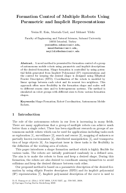 (PDF) Formation Control of Multiple Robots Using Parametric and ...