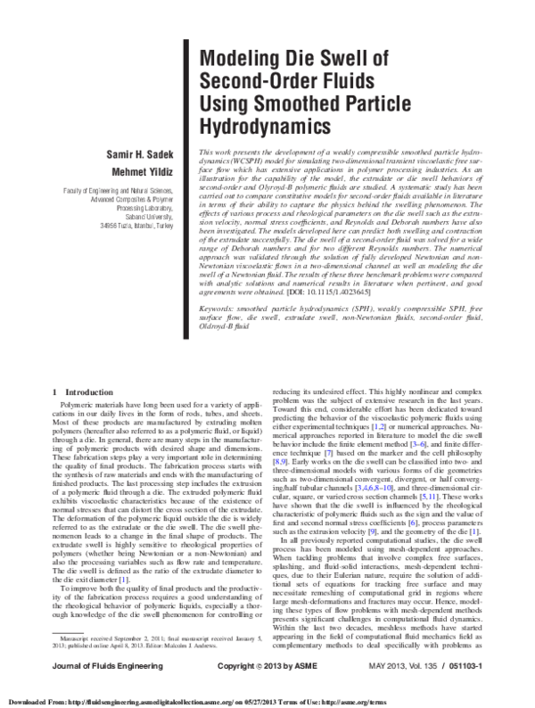 (PDF) Modeling Die Swell of Second-Order Fluids Using Smoothed Particle Hydrodynamics | Mehmet ...