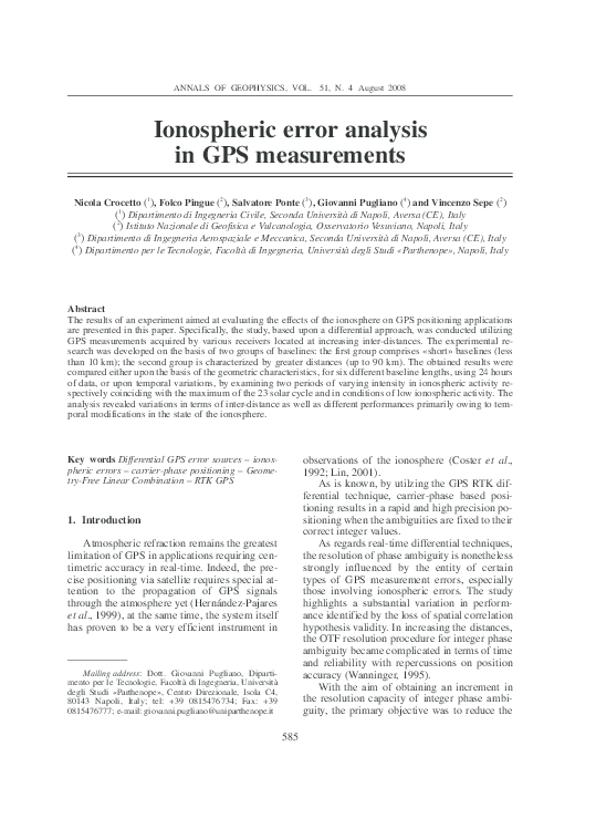 (PDF) Ionospheric error analysis in GPS measurements