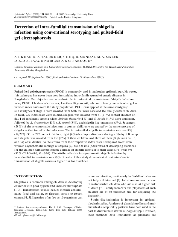 (PDF) Detection of intra-familial transmission of shigella infection ...