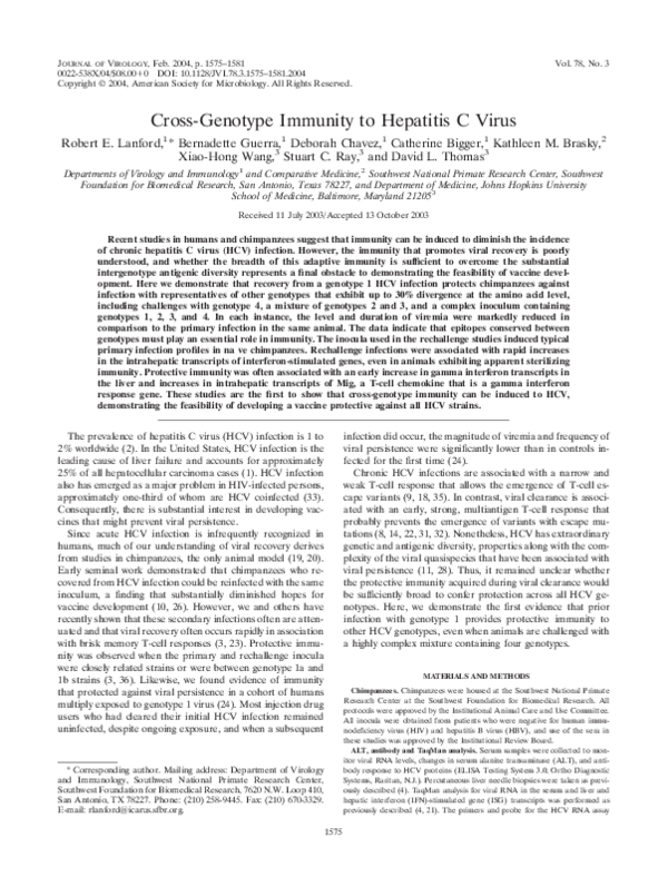 (PDF) Cross-Genotype Immunity to Hepatitis C Virus