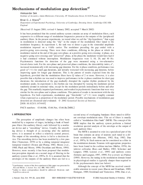 (PDF) Mechanisms of modulation gap detection