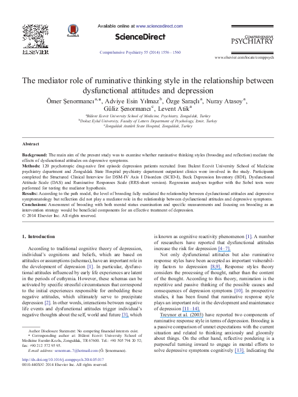 (PDF) The mediator role of ruminative thinking style in the ...