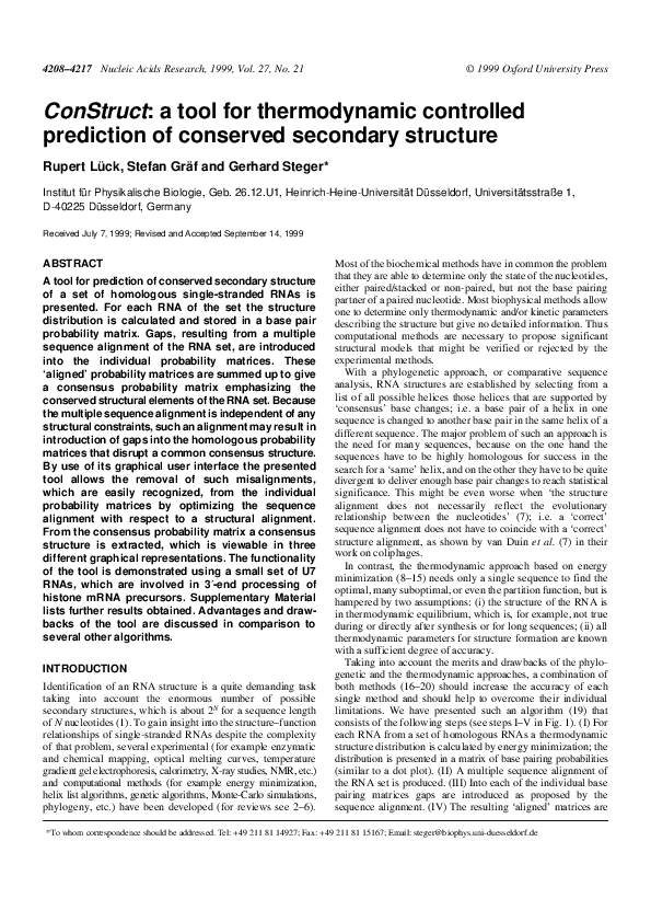 Pdf Construct A Tool For Thermodynamic Controlled Prediction Of Conserved Secondary Structure