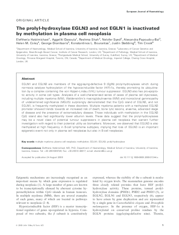 (PDF) The prolyl-hydroxylase EGLN3 and not EGLN1 is inactivated by ...