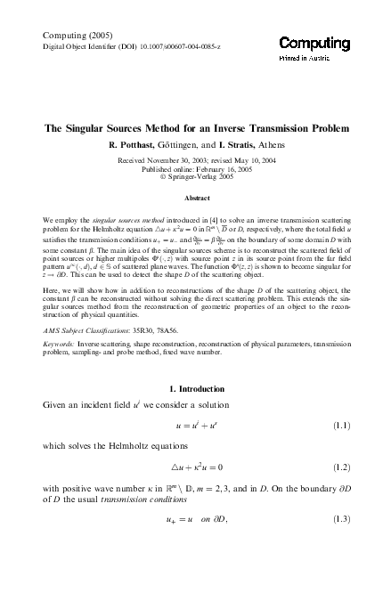 (PDF) The Singular Sources Method for an Inverse Transmission Problem