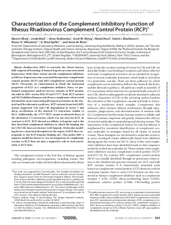 (PDF) Characterization of the Complement Inhibitory Function of Rhesus ...
