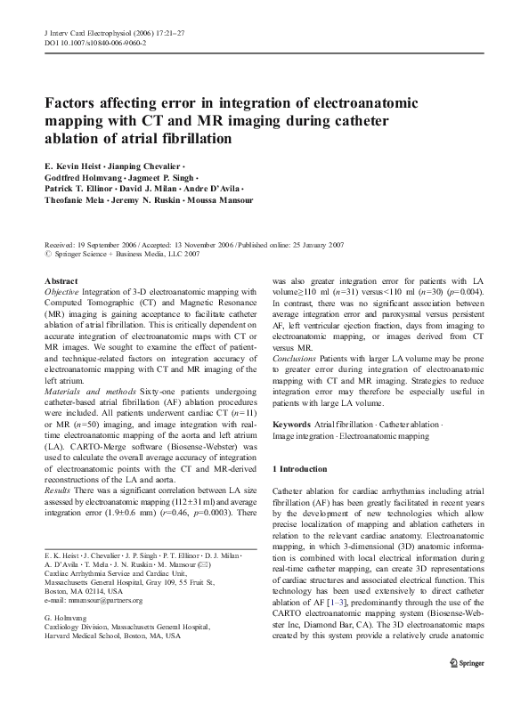 Pdf Factors Affecting Error In Integration Of Electroanatomic Mapping