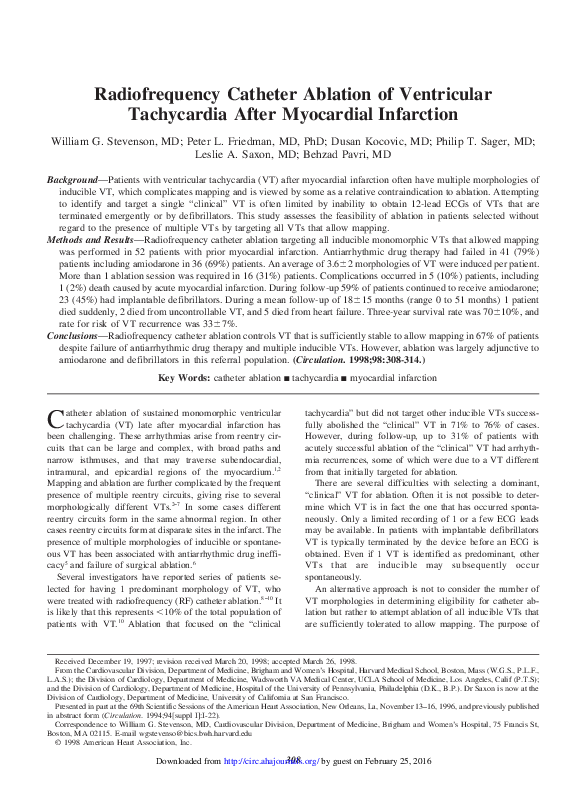 (PDF) Radiofrequency Catheter Ablation of Ventricular Tachycardia After ...