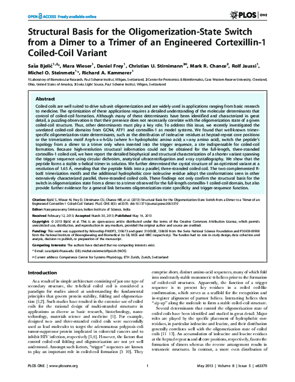 (PDF) Structural Basis for the Oligomerization-State Switch from a ...