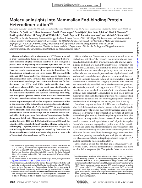 (PDF) Molecular Insights into Mammalian End-binding Protein Heterodimerization