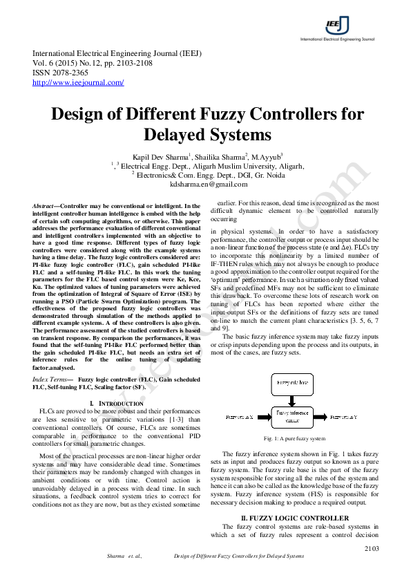 (PDF) Design of Different Fuzzy Controllers for Delayed Systems