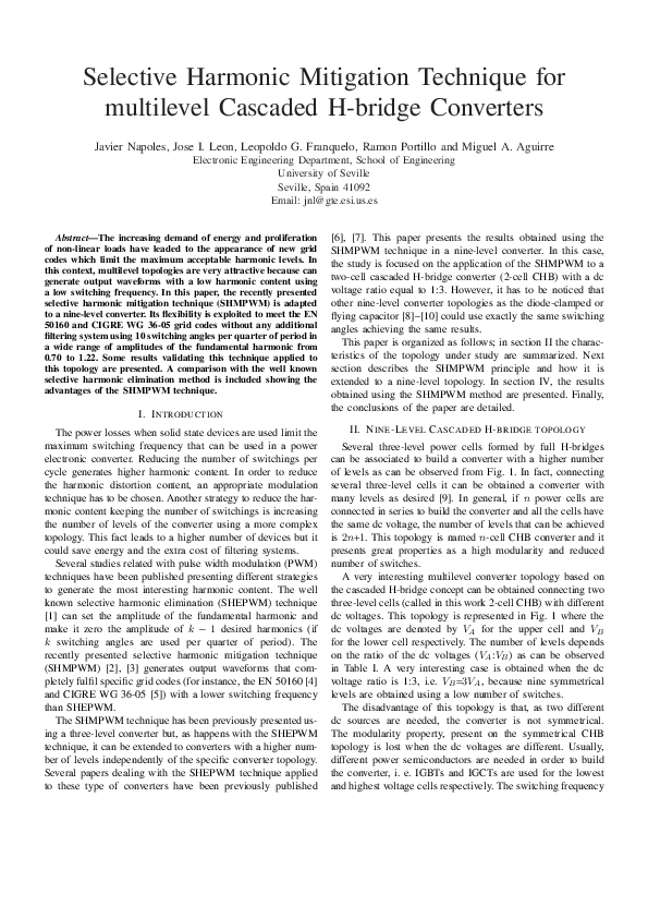 (PDF) Selective harmonic mitigation technique for multilevel cascaded H-bridge converters