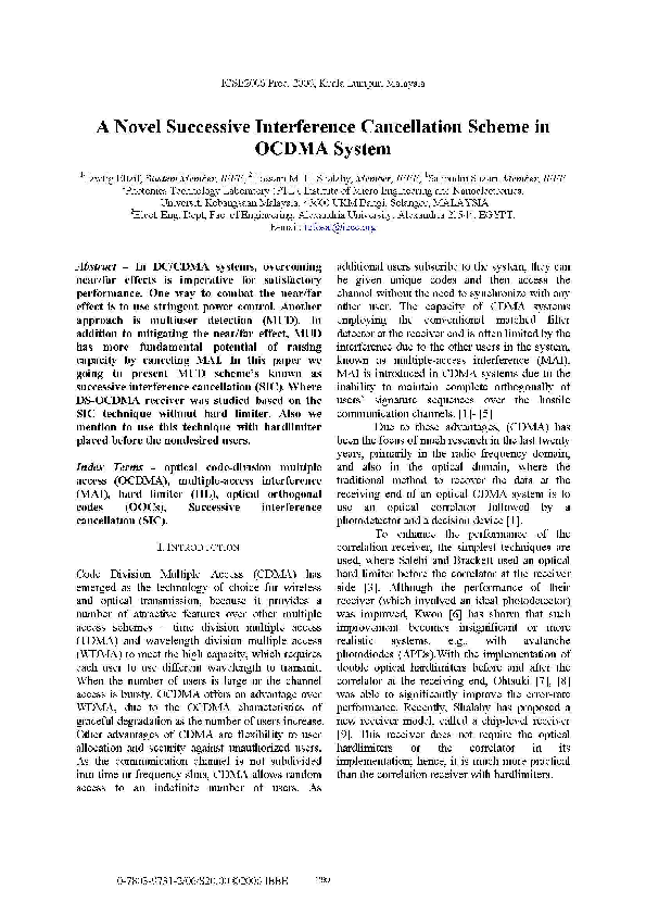 Pdf A Novel Successive Interference Cancellation Scheme In Ocdma System 