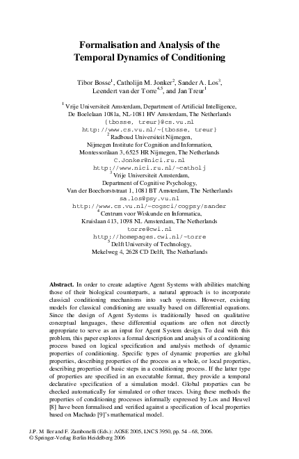 (PDF) Formalisation and Analysis of the Temporal Dynamics of Conditioning