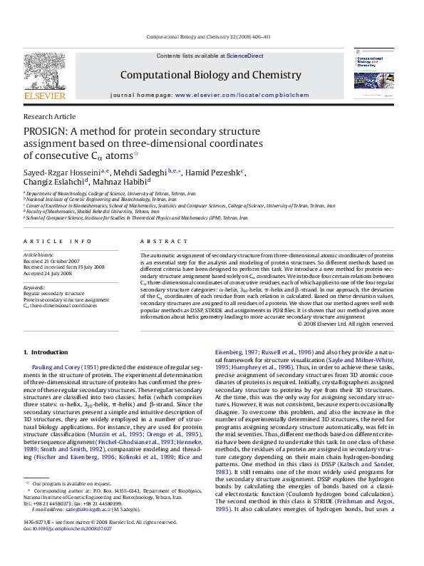 Pdf Prosign A Method For Protein Secondary Structure Assignment