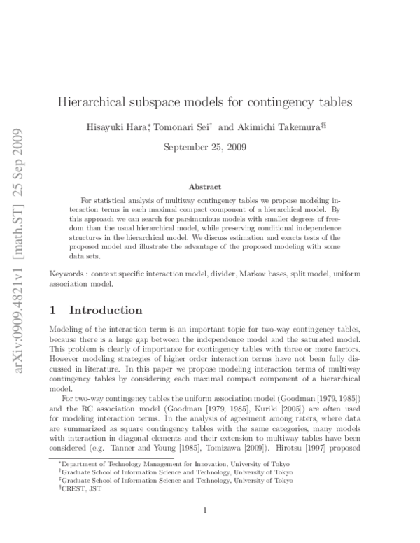 (PDF) Hierarchical subspace models for contingency tables