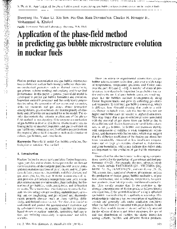 (PDF) Application of the phase-field method in predicting gas bubble microstructure evolution in ...