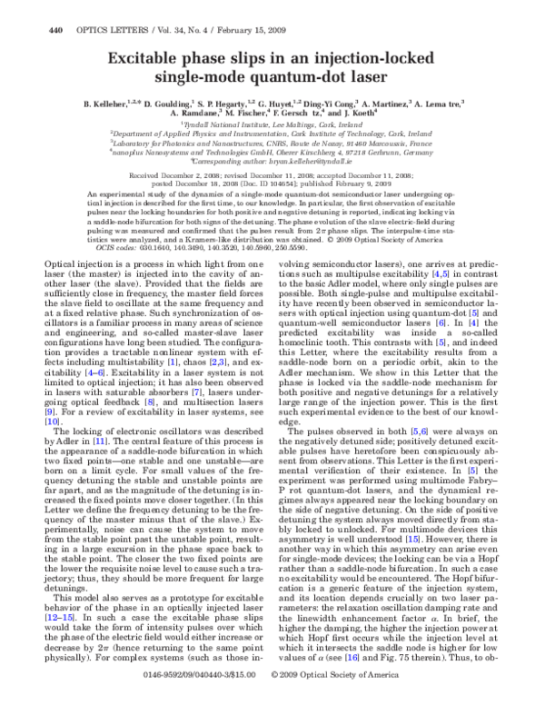 (PDF) Excitable phase slips in an injection-locked single-mode quantum-dot laser