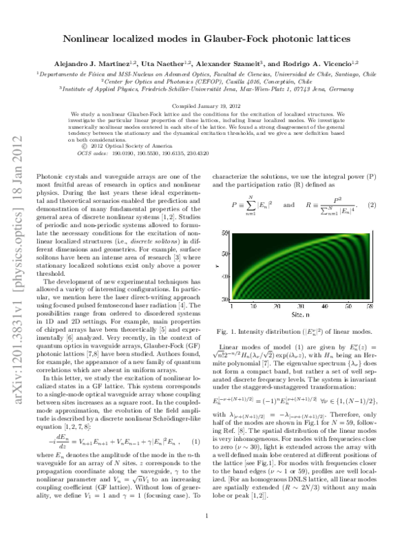 (PDF) Nonlinear localized modes in Glauber–Fock photonic lattices