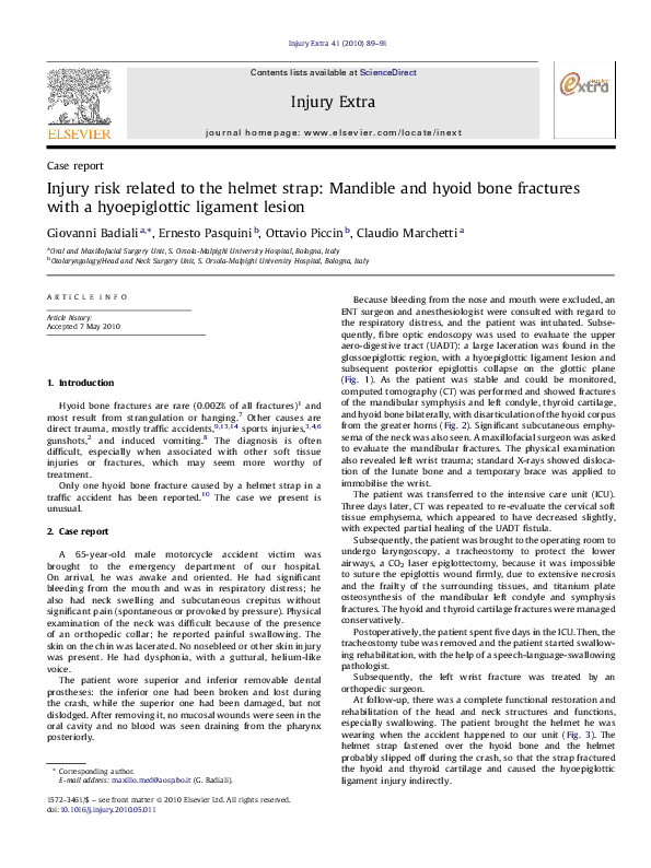 (PDF) Injury risk related to the helmet strap: Mandible and hyoid bone ...