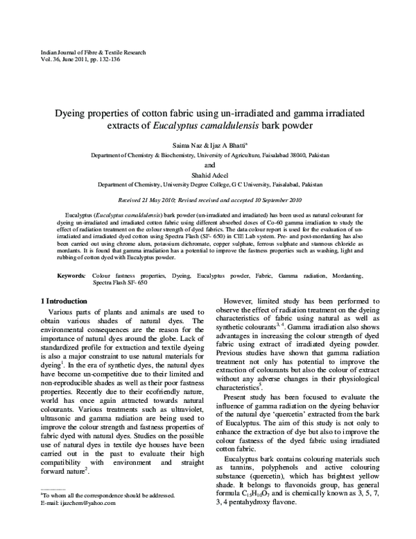 (PDF) Dyeing properties of cotton fabric using un-irradiated and gamma irradiated extracts of ...