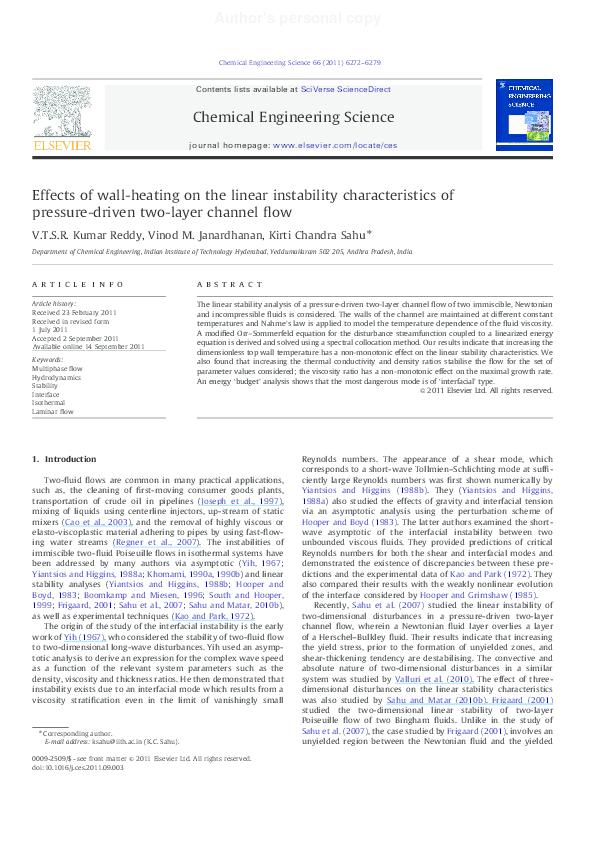 (PDF) Effects of wall-heating on the linear instability characteristics of pressure-driven two ...