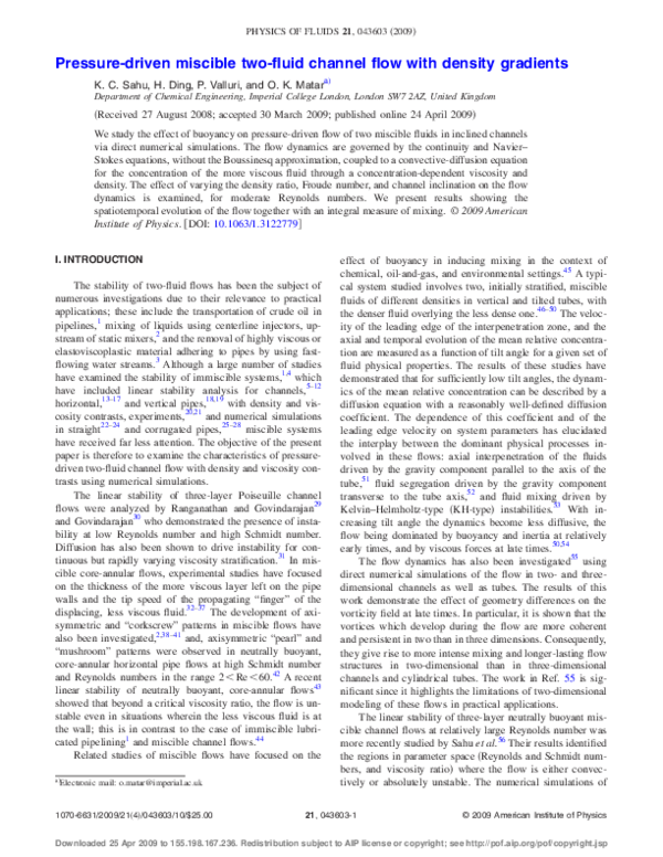 (PDF) Pressure-driven miscible two-fluid channel flow with density ...