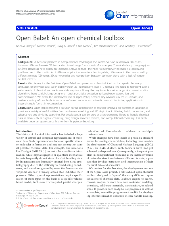 (PDF) Open Babel: An open chemical toolbox