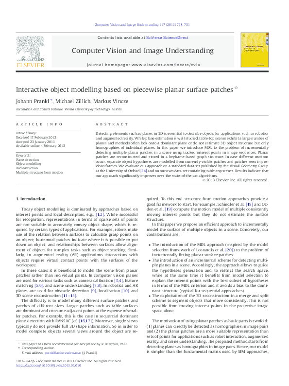 (PDF) Interactive object modelling based on piecewise planar surface patches | Michael Zillich ...