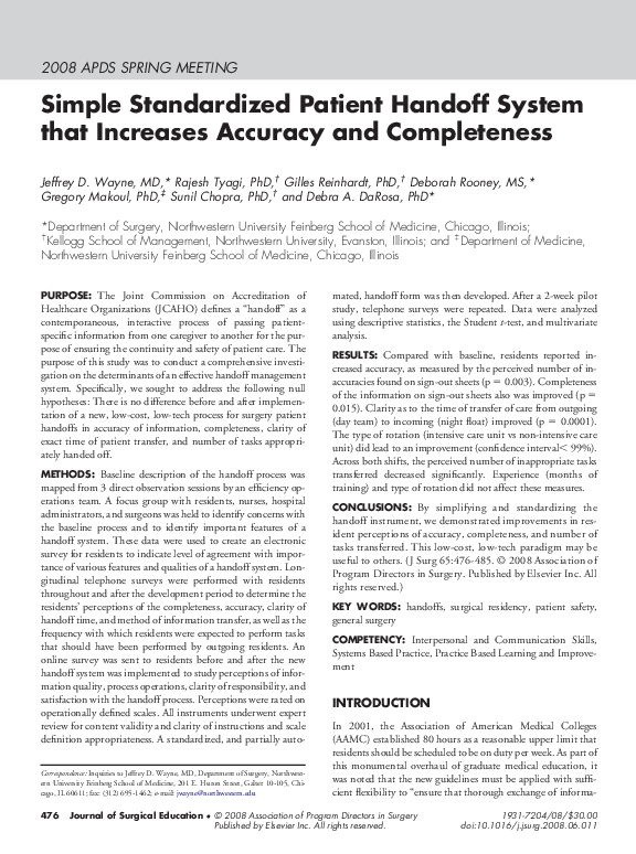 (PDF) Simple standardized patient hand-off system that increases ...