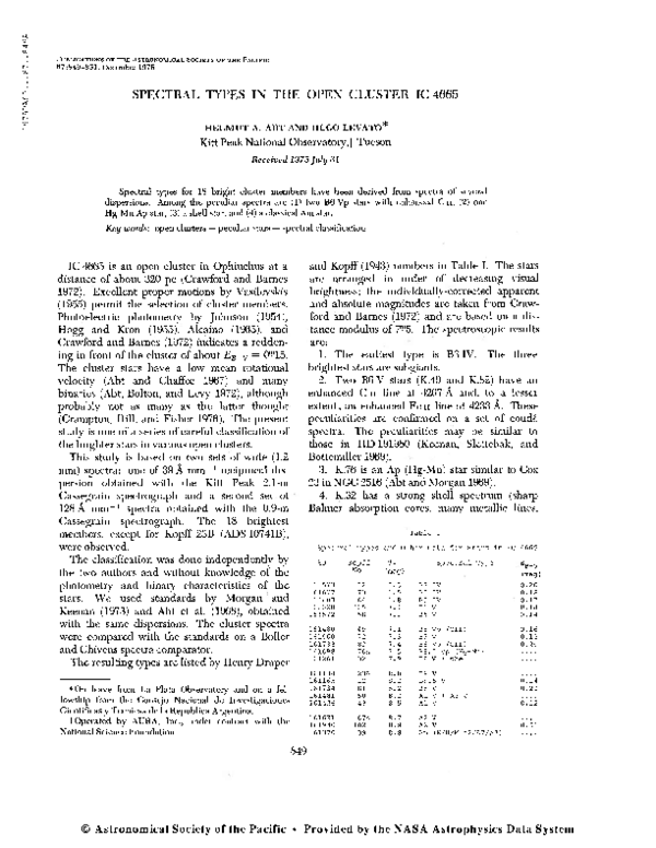 (PDF) Spectral types in the open cluster IC 4665 | Orlando Levato ...