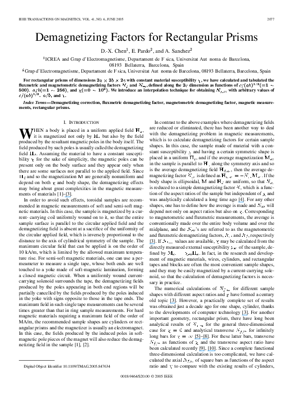(PDF) Demagnetizing factors for rectangular prisms