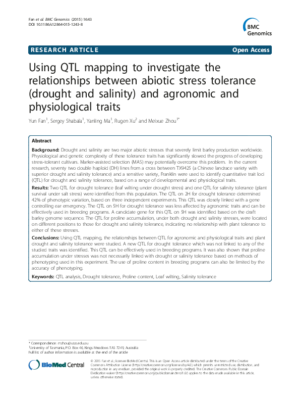 (PDF) Using QTL mapping to investigate the relationships between abiotic stress tolerance ...