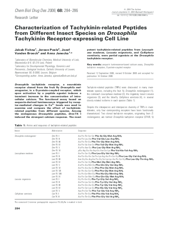 (PDF) Characterization of Tachykinin-related Peptides from Different ...