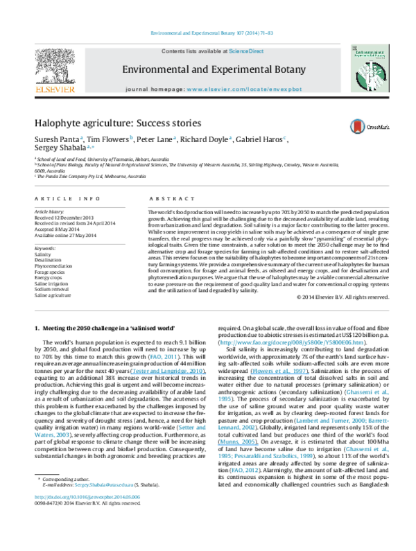 (PDF) Halophyte agriculture: Success stories