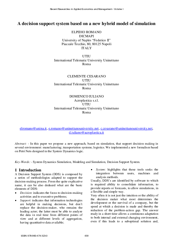 (PDF) A decision support system based on a new hybrid model of simulation | Clemente Cesarano ...
