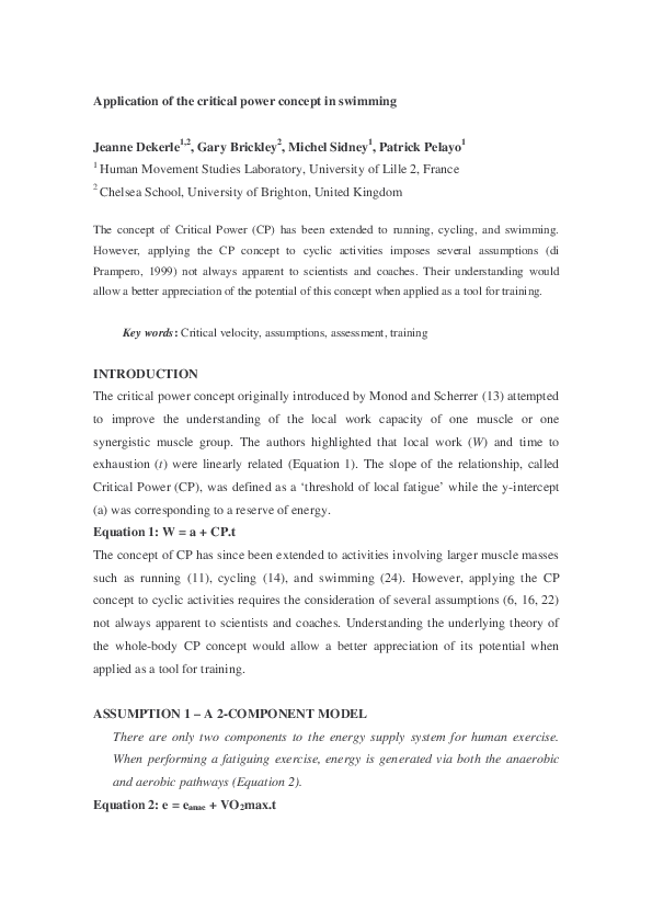 (PDF) Application of the critical power concept in swimming